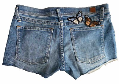 Roxy Cut Off Jean Shorts Sise 5/27 hand stitched brown & blue Butterfly ...