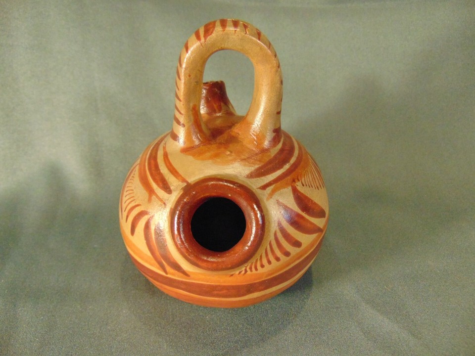 clay crafted seed pot pottery water pitcher Mexico 3 1/2" x 4 1/2" hand ...