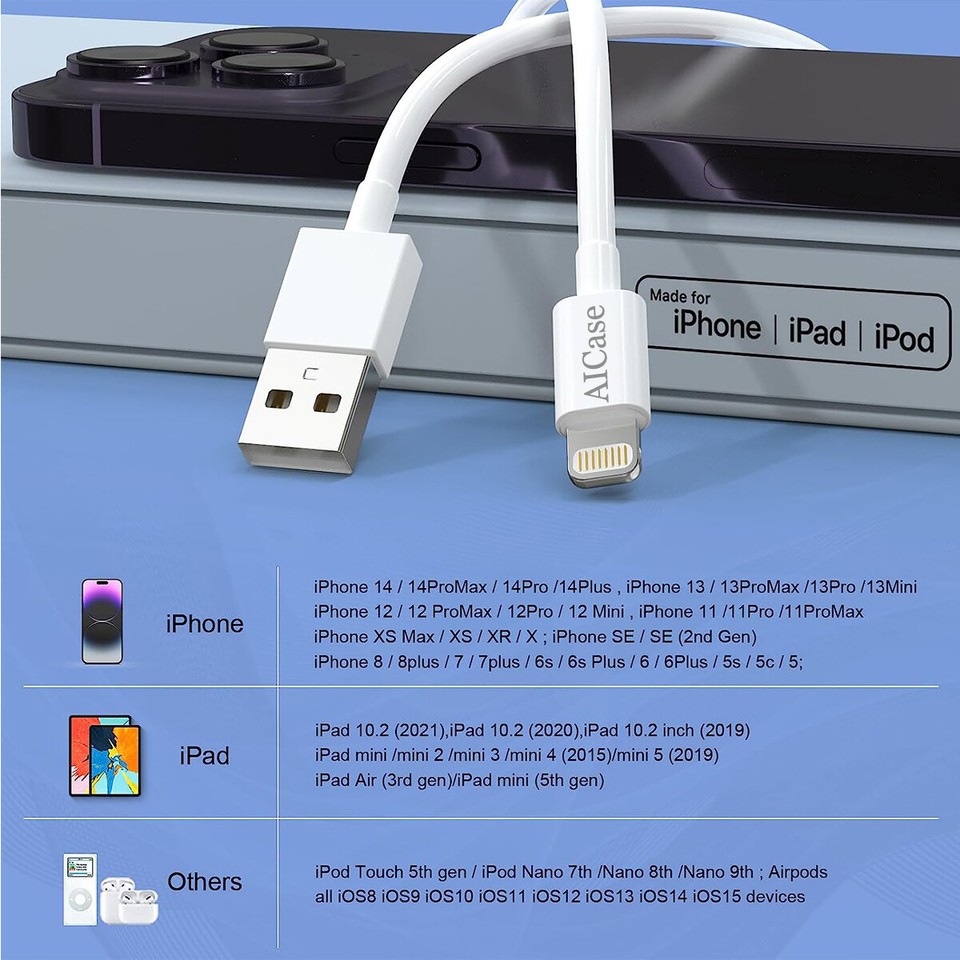 iPhone Charger Data Cable [Apple MFi Certified] Fast Cable Cord For ...