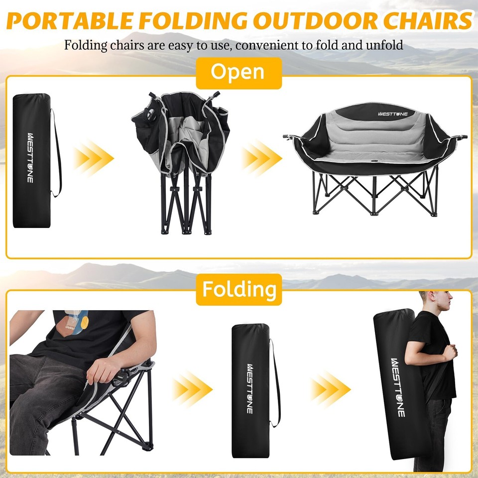 440lb outdoor ultra soft foldable double camping sofa chair with cup ...