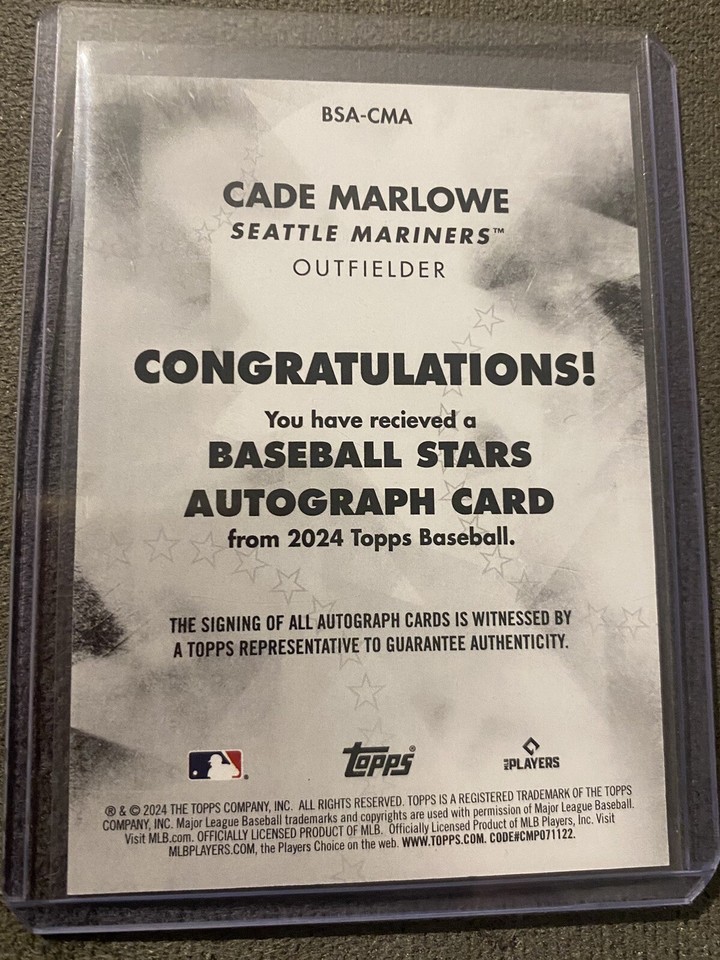 2024 Topps Series 2 #BSA-CMA Cade Marlowe RC Auto Baseball Stars ...