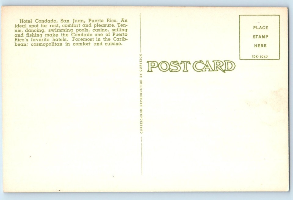 San Juan Puerto Rico Postcard Hotel Condado Aerial View Painting c1950 ...