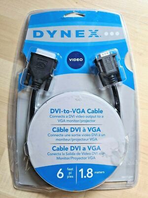 Brand New Dynex 6 FT DVI to VGA Cable - Male to Male Connectors - Open ...