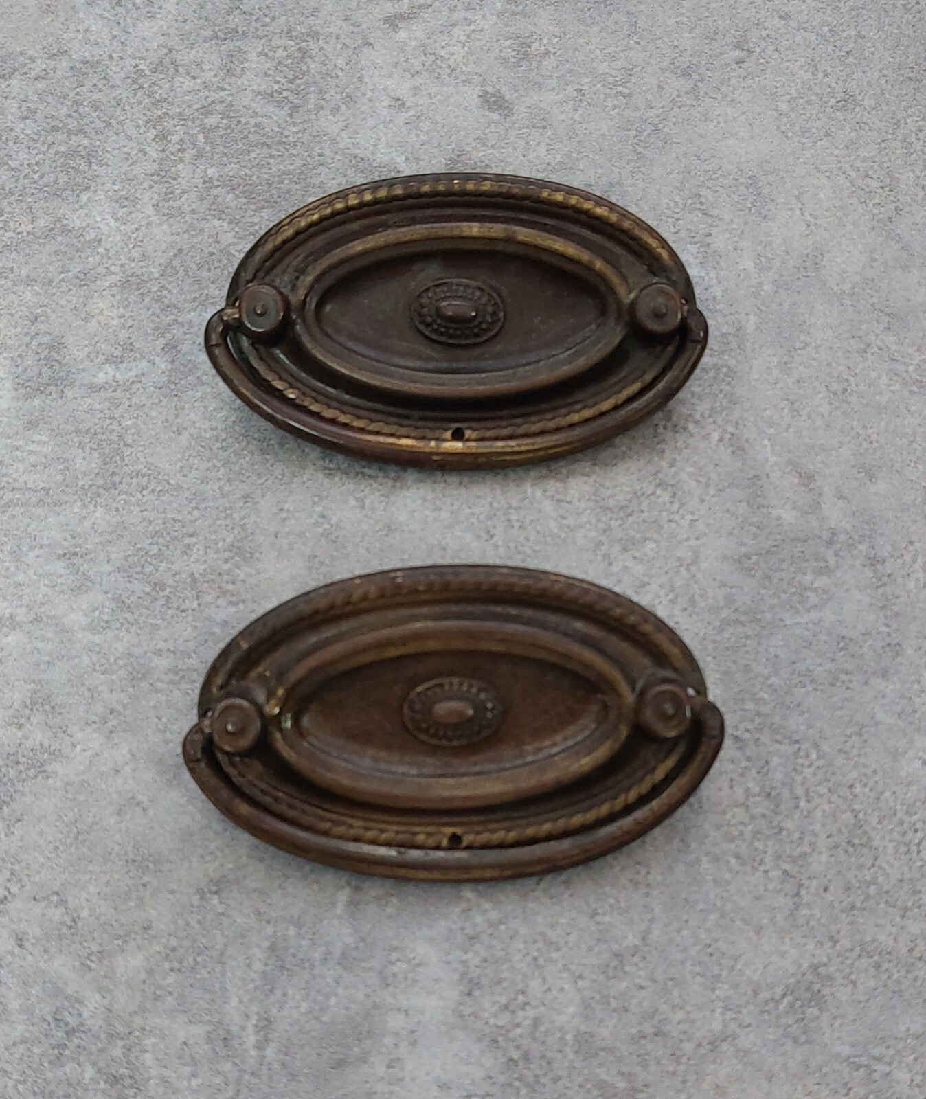 Antique Oval Drawer Pulls Hepplewhite Lot Of 2 Floral Swag Steel Gold ...