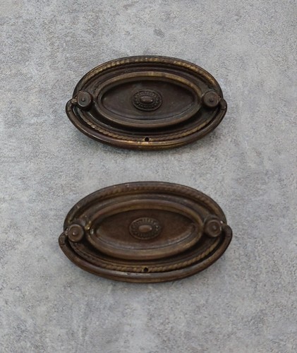 Antique Oval Drawer Pulls Hepplewhite Lot Of 2 Floral Swag Steel Gold ...