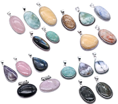 Any 25 PCS Mix Gemstones Handmade Pendant Silver Plated Mix Lot P 9344 ...