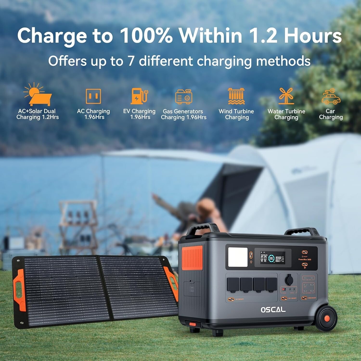 OSCAL Portable Power Station 3600Wh LiFePO4 Solar Generator 3000W ...