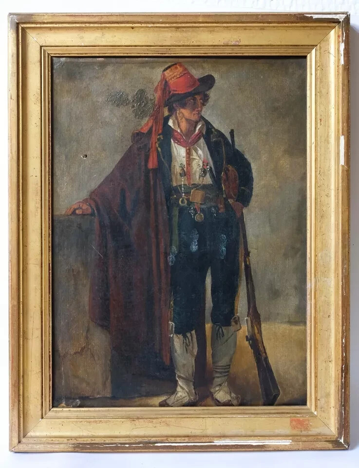 Antique Original Painting 18th century Old Art Roman Brigand Portrait ...
