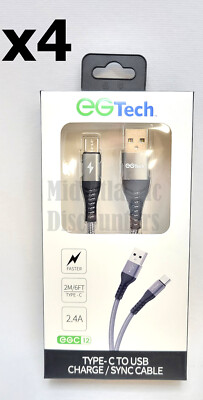 4pk EGTech Braided USB-C Fast Charging 6ft Cell Phone Charger Data Sync ...