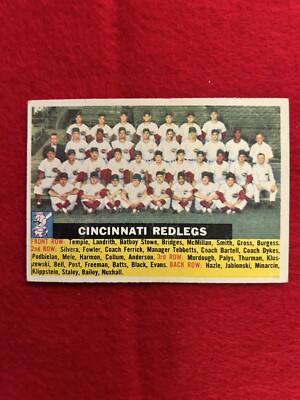 1956 Cincinnati Redlegs Team Card #90 White Back Baseball Kluszewski ...