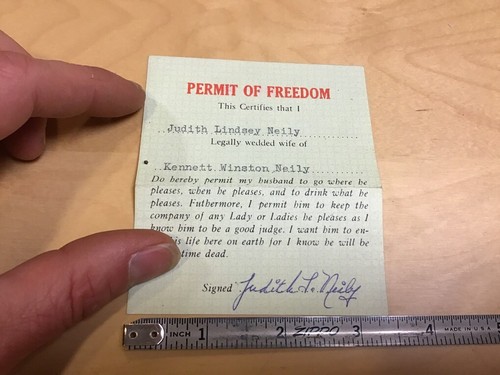 HIgh Grade Original Novelty -- PERMIT OF FREEDOM - 1959 signed KENNETT ...