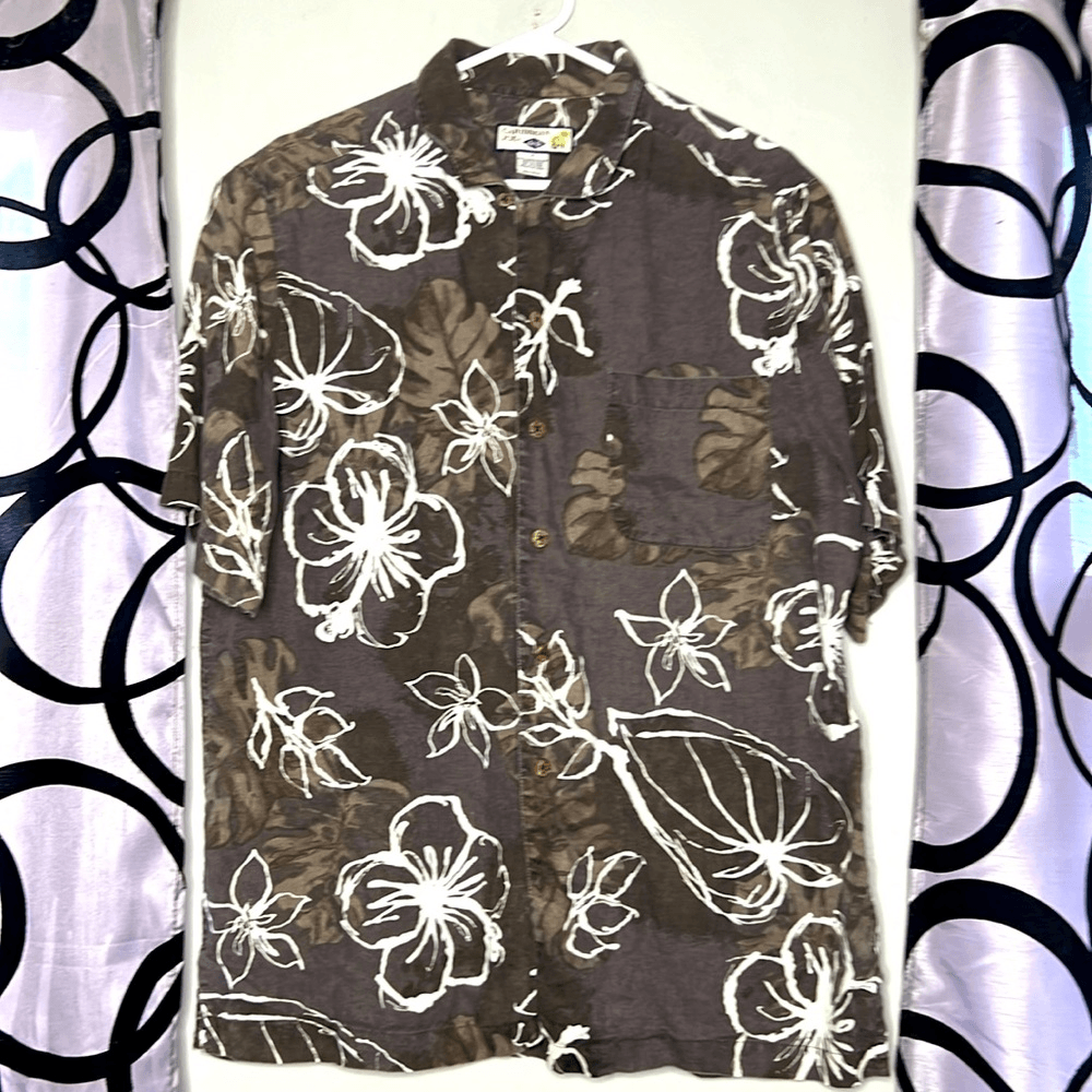 Caribbean Joe Linen Men's Button Up Short Sleeve Hawaiian Shirt Medium ...