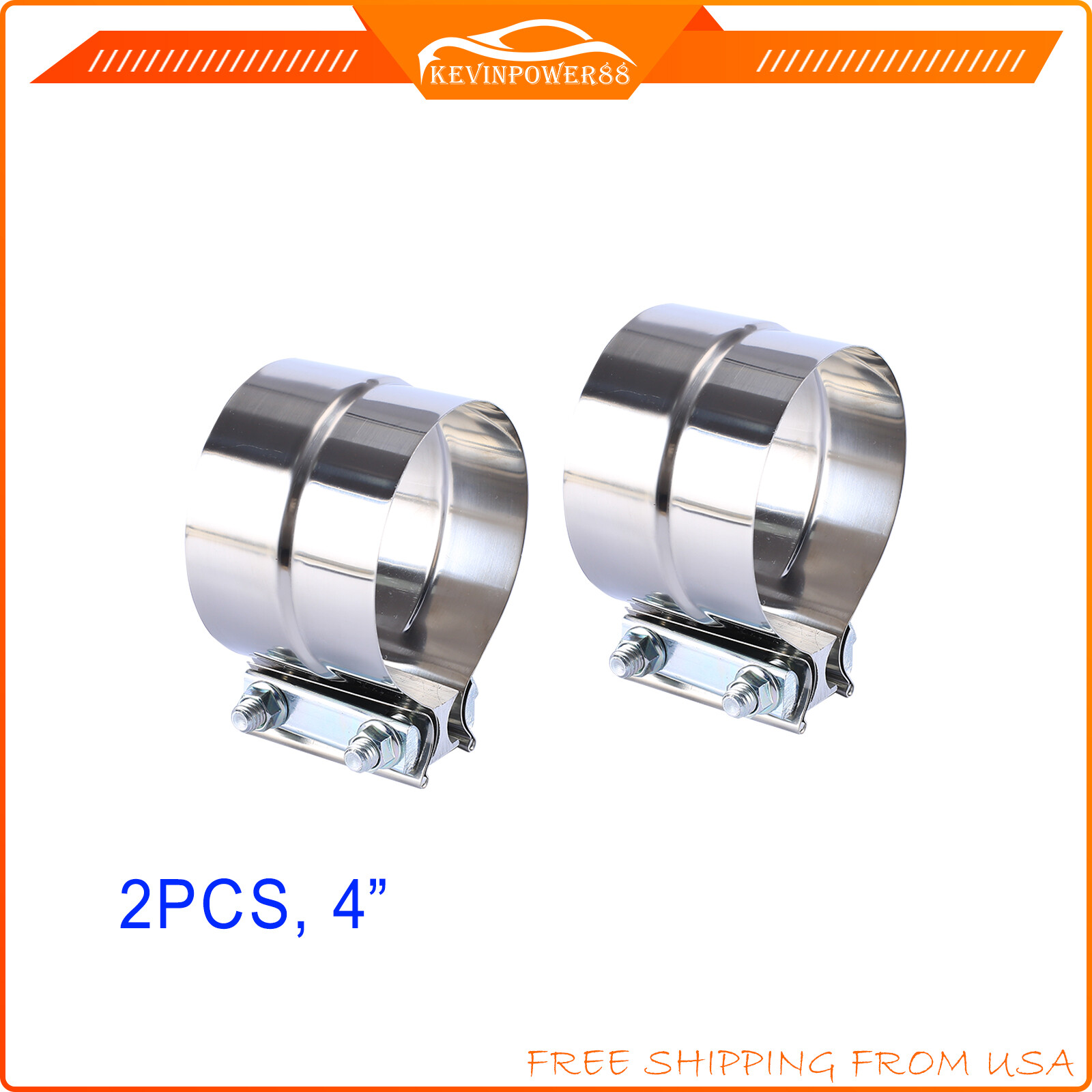 2Pcs 4" Inch T304 Stainless Steel lap joint Muffler Exhaust Pipe Band ...