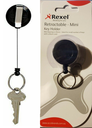 REXEL 9810502 RETRACTABLE MINI KEY HOLDER NYLON CORD BLACK EACH 25E049 ...