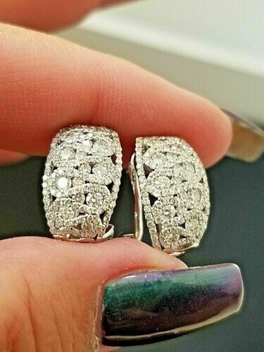 2Ct Round Cut Real Moissanite Omega Back Earrings 14K White Gold Silver ...
