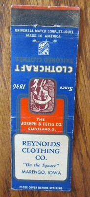 CLOTHING STORE MATCHBOOK COVER: REYNOLDS CLOTHING CO. (MARENGO, IOWA ...