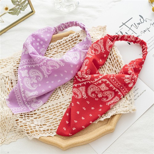 Triangle Hair Scarf Headband Cashew Flower Print Scrunchies Elastic ...