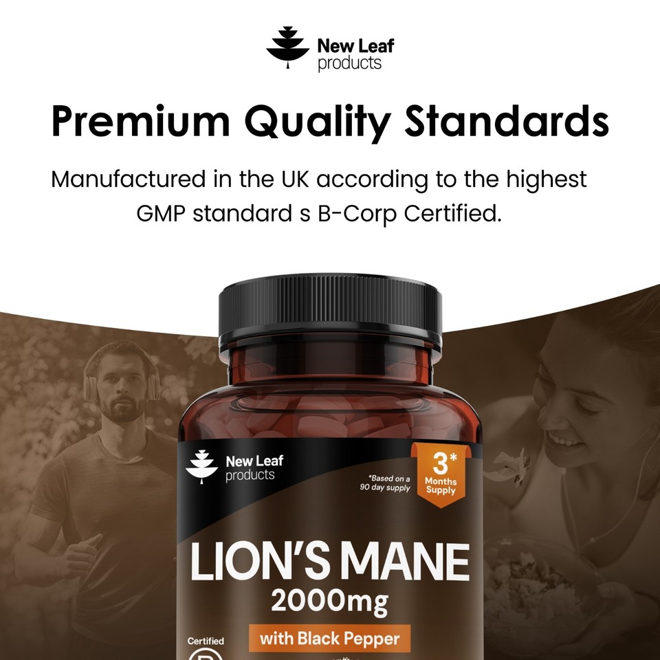 Lions Mane Extract Mushroom 2000mg - 180 High Strength Vegan Tablets UK ...