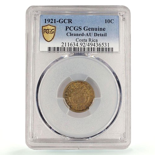 Costa Rica 10 centimos First Republic Coinage KM-152 AU PCGS brass coin ...