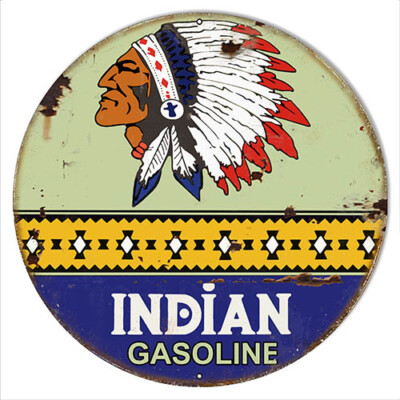 Indian Gasoline Vintage Metal Sign 14 & 18 Round | eBay