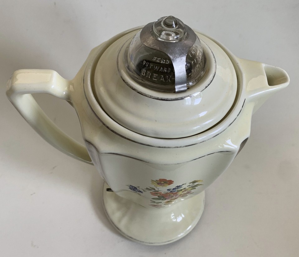 Vtg PORCELIER Porcelain Percolator Coffee Pot Floral Uranium Glaze ...