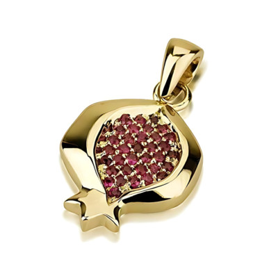 Pomegranate Jewish Pendant 14k Yellow Gold Ruby Necklace Charm Judaica ...