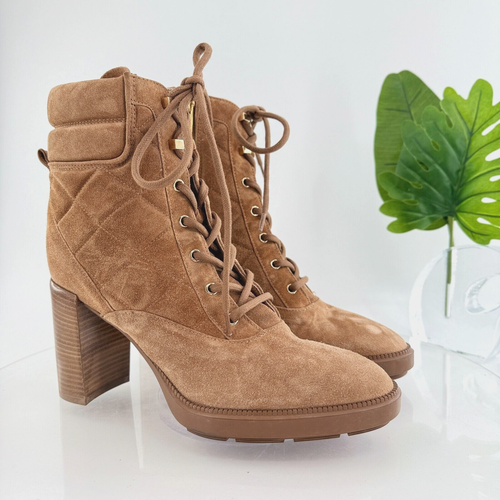 Aquatalia Iole Quilted Suede Lace-Up Booties Women 10.5 Brown ...