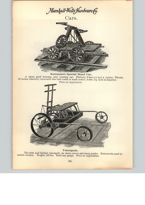 1900s PAPER AD Kalamazoo Brand Railroad Special Hand Car Velocipede ...
