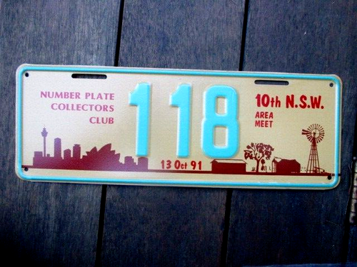 NSW NUMBER PLATE COLLECTORS CLUB- Number Plate #118 SYDNEY MEET ...