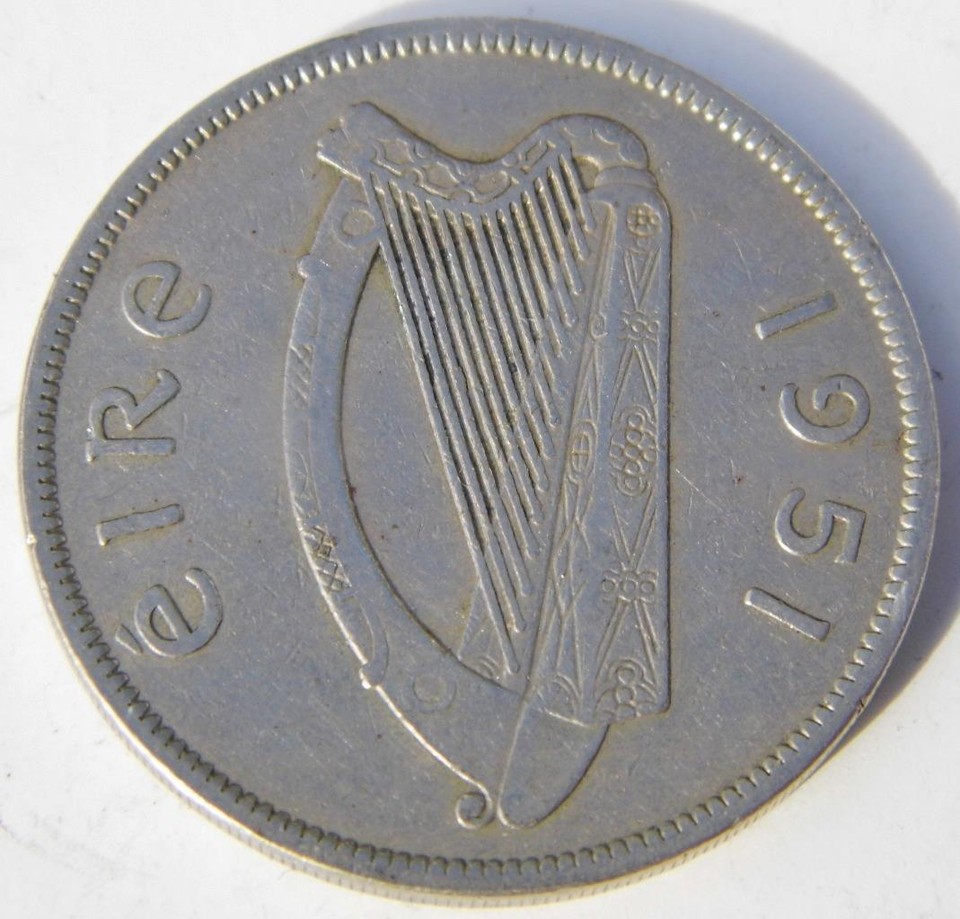 Irish Half Crown 2 Shilling 6p Coin 1951 High Grade Horse Harp Ireland ...