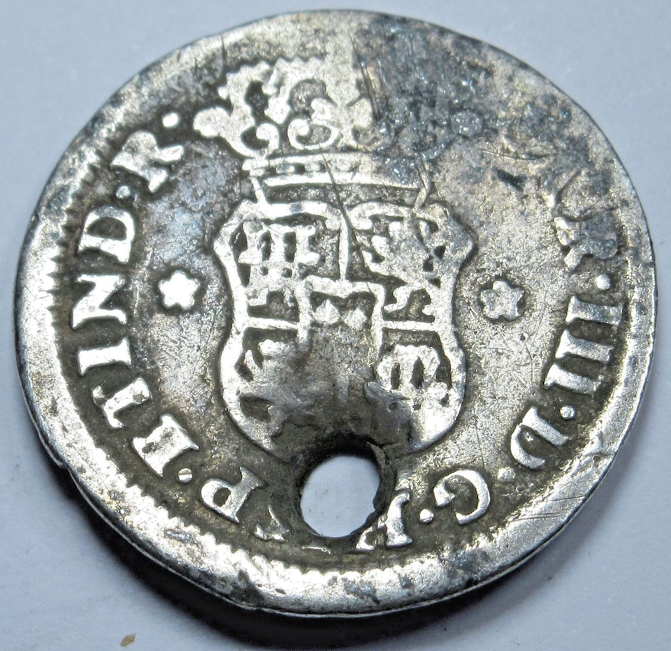 1768-LM JM Spanish Peru Silver 1/2 Reales Genuine 1700s Holed Pirate ...