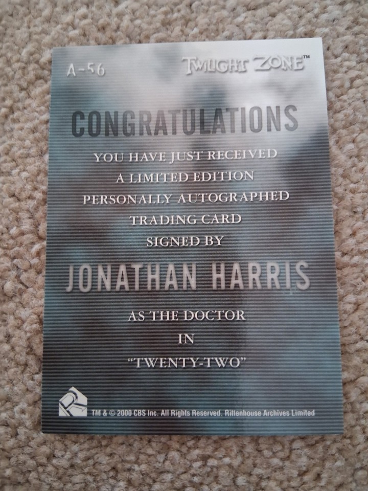 Twilight Zone autograph Johnathan harris science and superstition mint ...