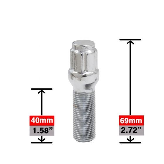 20 Lug Bolts 14x1.25 Chrome Conical 6-Spline Stud Bolt 40mm + One Key ...
