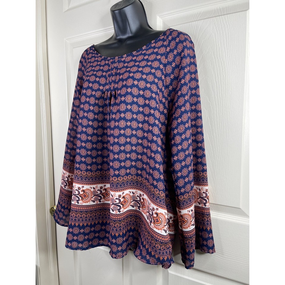 Davina Blouse Womens Size Extra Large XL Long Sleeves Flowing Blue ...