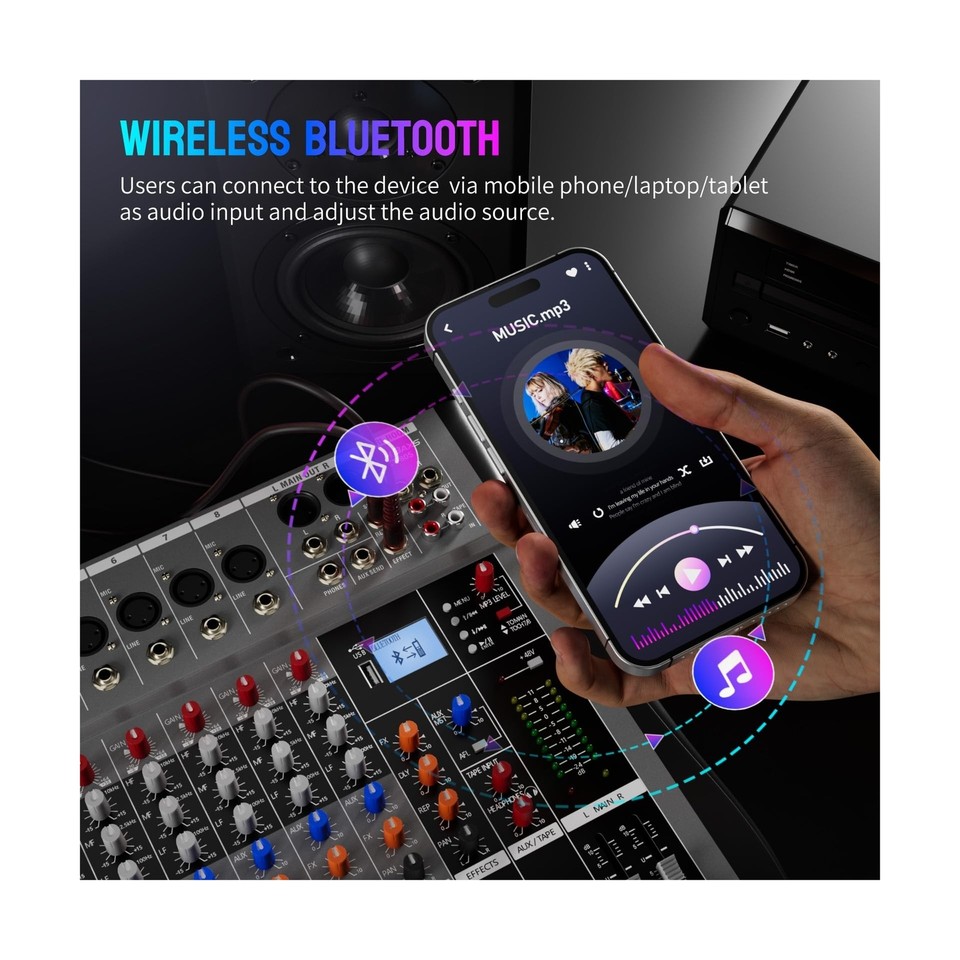 Professional DJ Audio Mixer - 8 Channel DJ Bluetooth Controller Sound ...