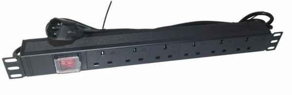 6 Way UK PDU to 3m IEC C14 / UPS Plug 1u 19" Rackmount Power ...