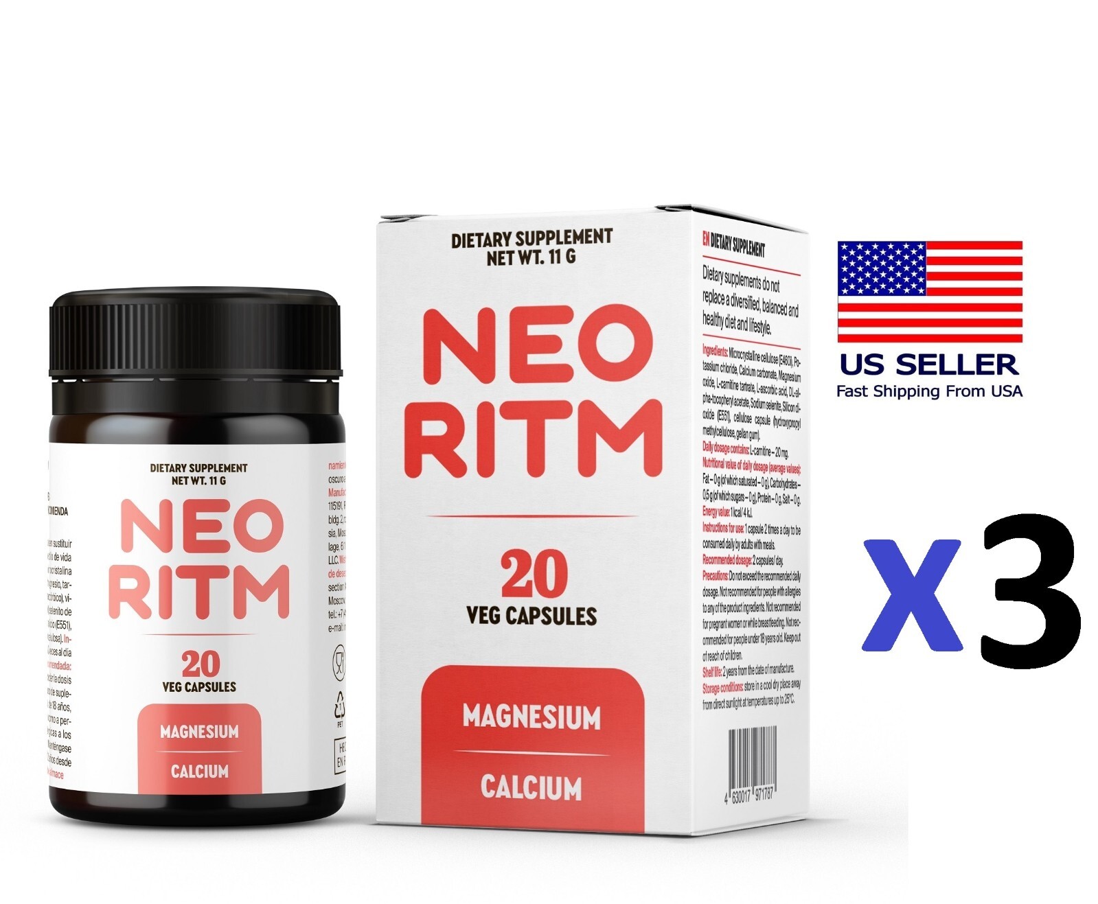 3 PACKS Neoritm Supplement for Heart with Magnesium and Calcium ...