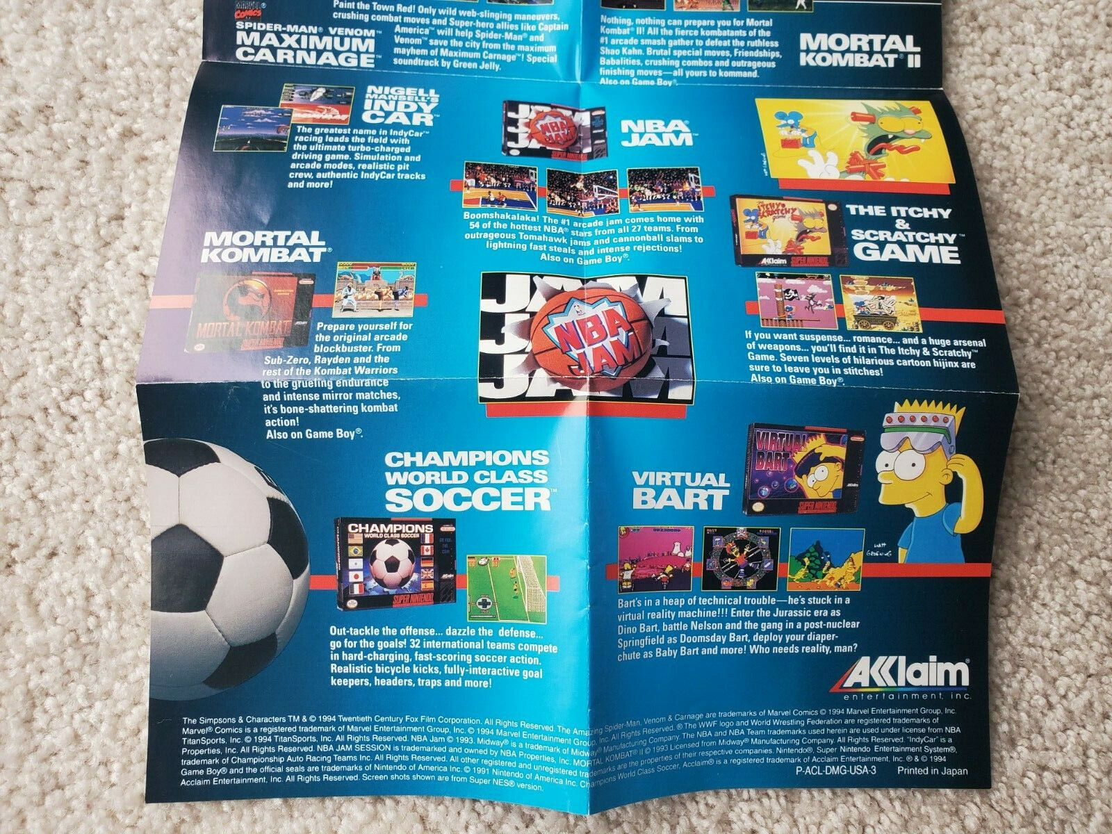 SNES Nintendo Acclaim Dream Team NBA Jam Mortal Kombat Ad Poster ...