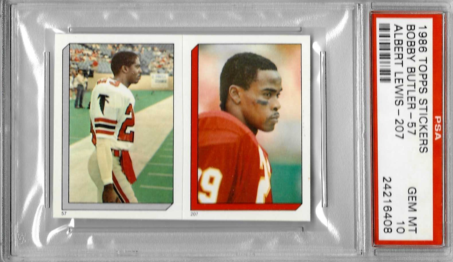 1986 Topps Stickers #57 Bobby BUTLER; #207 Albert LEWIS (RC) - PSA 10 ...