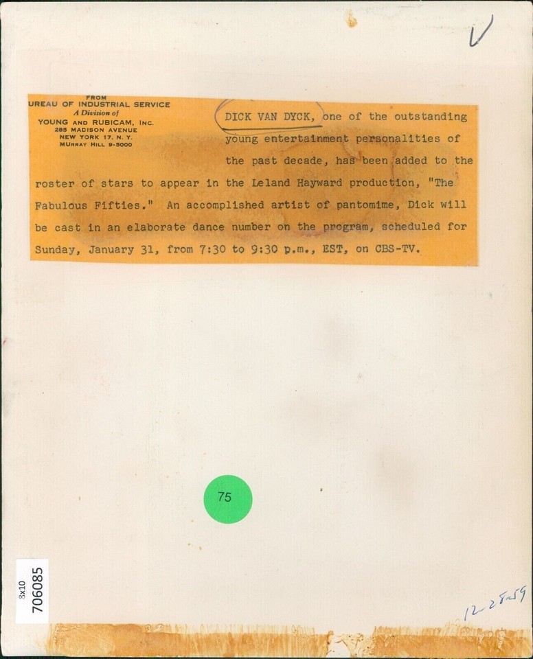 1959 Photo Dick Van Dyke Entertainment Fabulous Fifties Dancer Singer ...