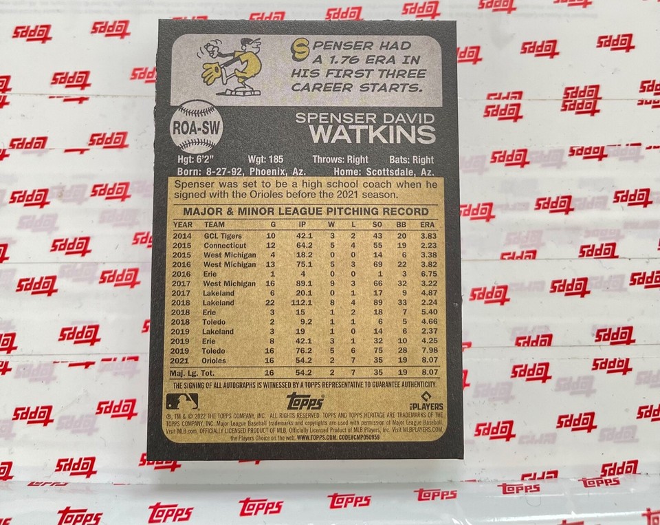 2022 Topps Heritage SPENCER WATKINS Orioles rc auto REAL ONE BLUE ...