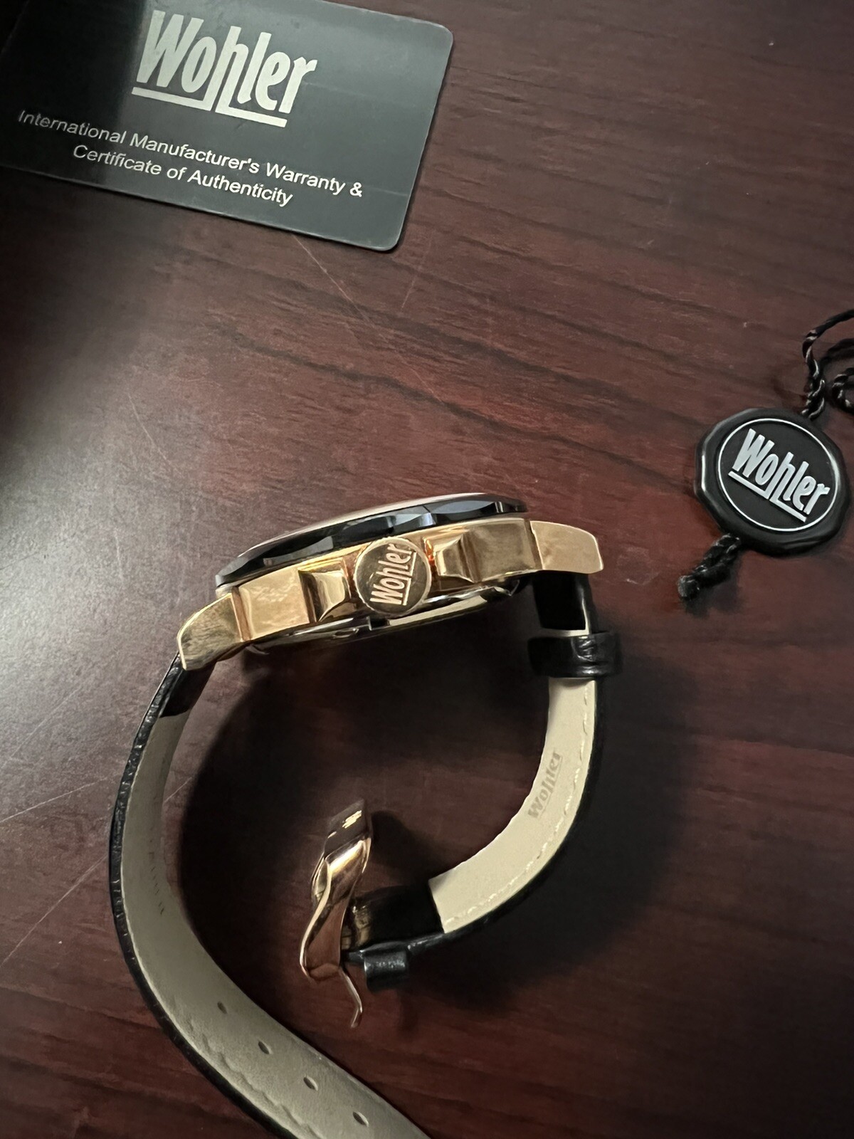 WOHLER GOETHE MENS AUTOMATIC BLACK GOLD STAINLESS STEEL WATER RESISTANT ...