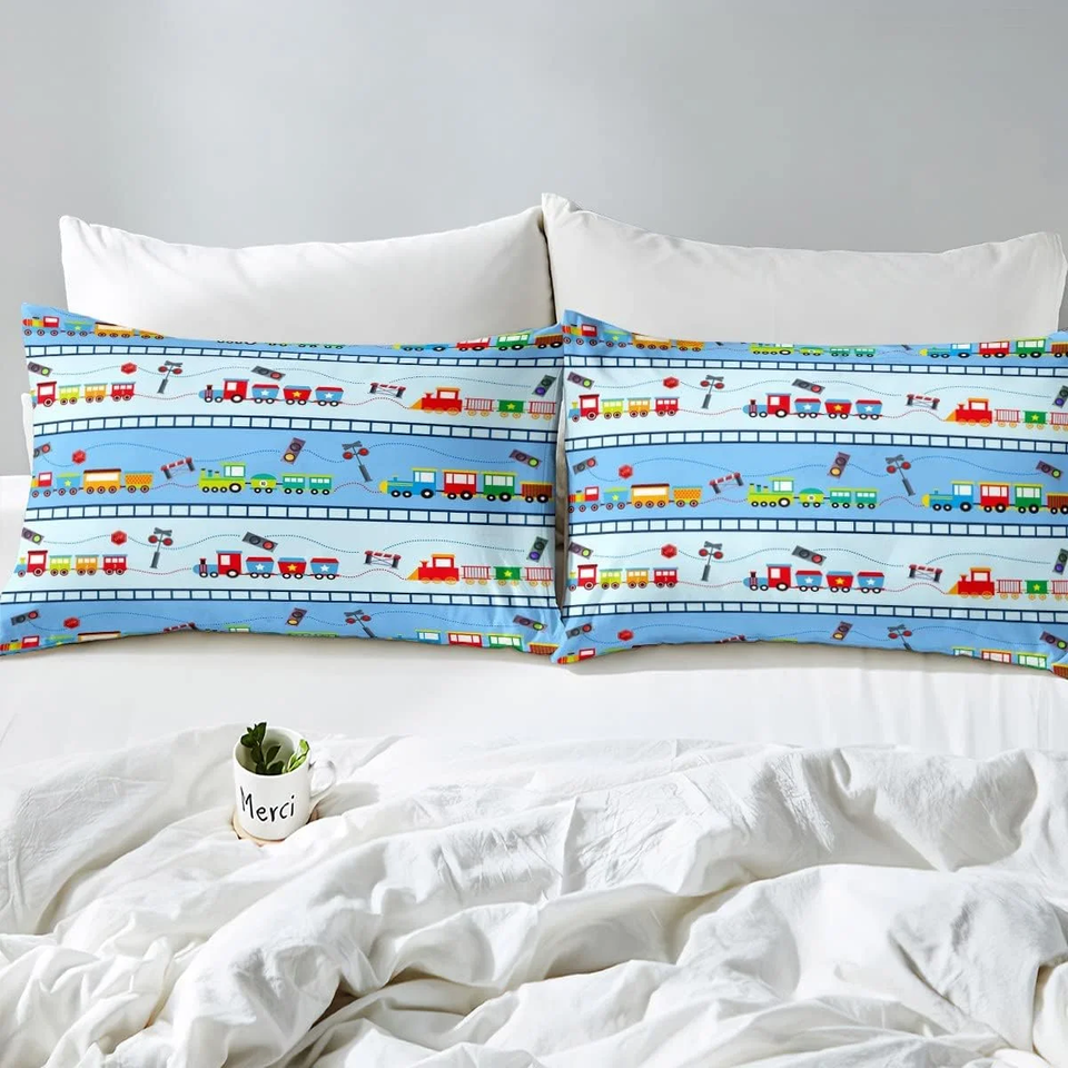 Colorful Train Bedding Set Twin Cartoon Vehicle Quilt Duvet Insert For ...