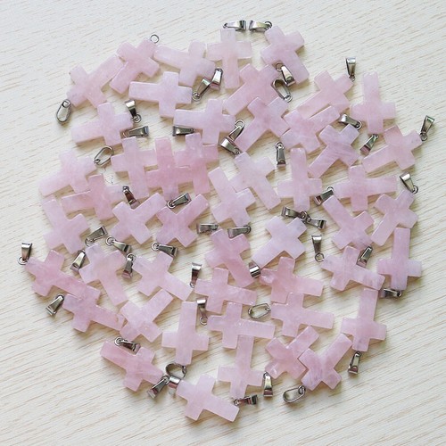 50pcs Natural rose quartz crystal stone cross charms pendants for ...