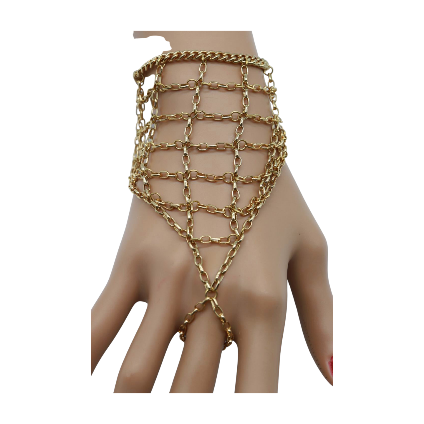Women Gold Metal Hand Chain Bracelet Web Net Ring Beach Pool Night ...