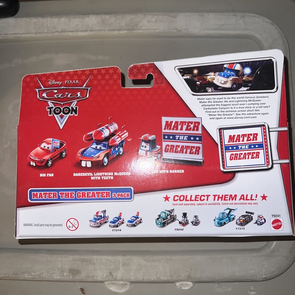 Disney PIXAR Cars TOON MATER THE GREATER 3-pack DAREDEVIL MCQUEEN, BIG ...