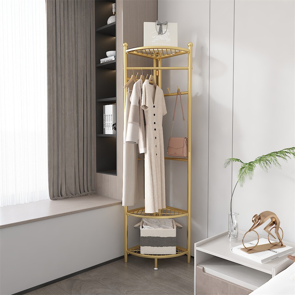 Modern Metal Corner Coat Rack Stand Porch Hall Tree Clothes Rail Hooks ...