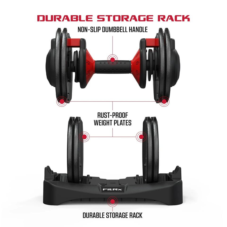 FitRx SmartBell, 25lbs. Quick-Select 9 in 1 Adjustable Dumbbell, 5 ...