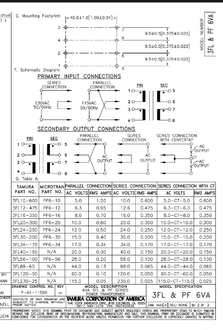 Tamura Microtran 3FL20-300 Low Profile Semi-Toroidal Power Transformer ...