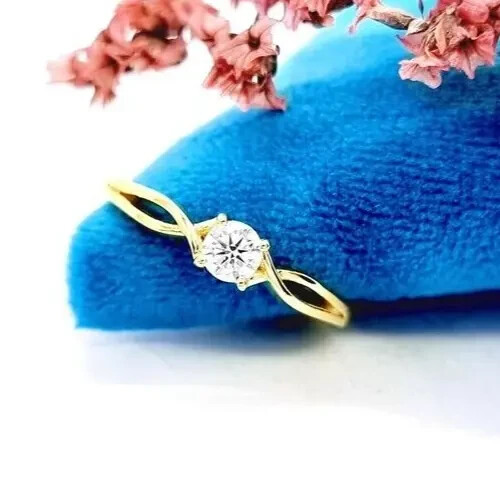 Simulated Diamond 2 Ct Round Cut Women Engagement Ring 14K Yellow Gold ...